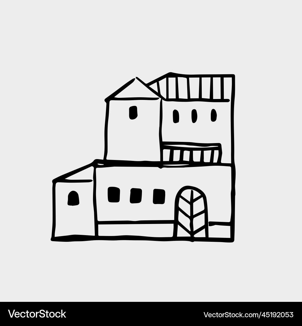 Black and white hand-drawn drawing the facade Vector Image