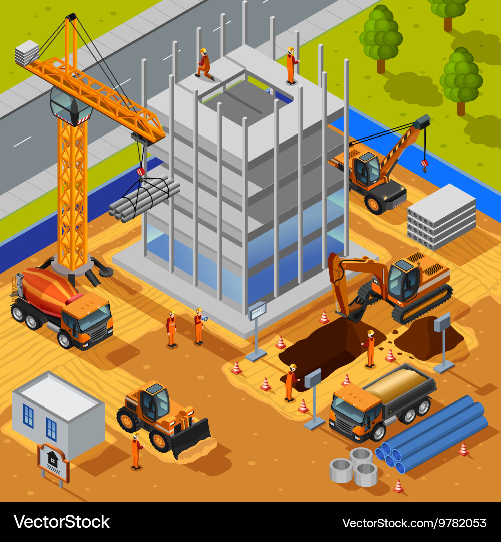 Bau von multistory Gebäude isometrisch Lizenzfreier Vektor