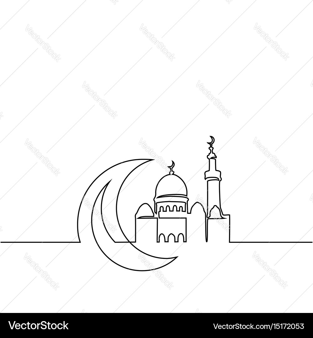 Continuous line drawing of mosque with moon Vector Image