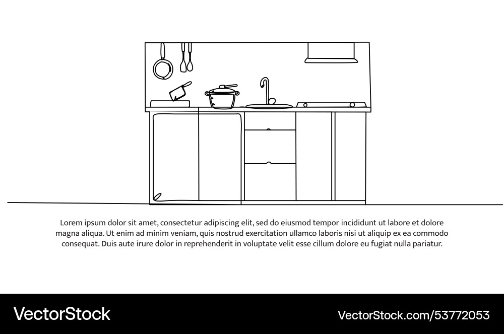 Continuous one line design of kitchen interior Vector Image