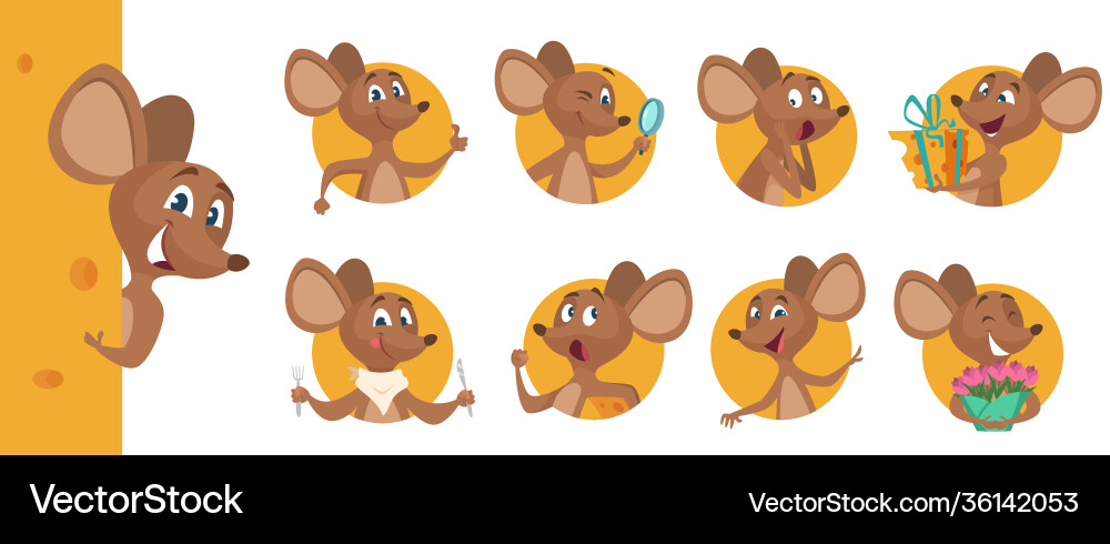Cute Peeking Mouse Avatars Royalty Free Vector Image