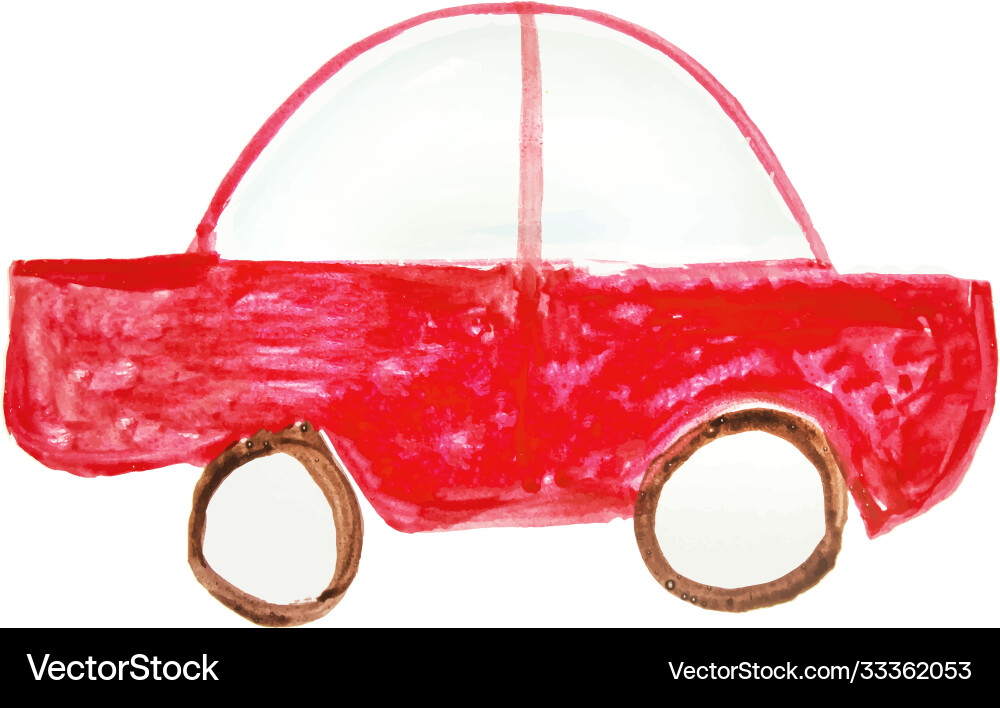 Cute red car drawing watercolor Royalty Free Vector Image