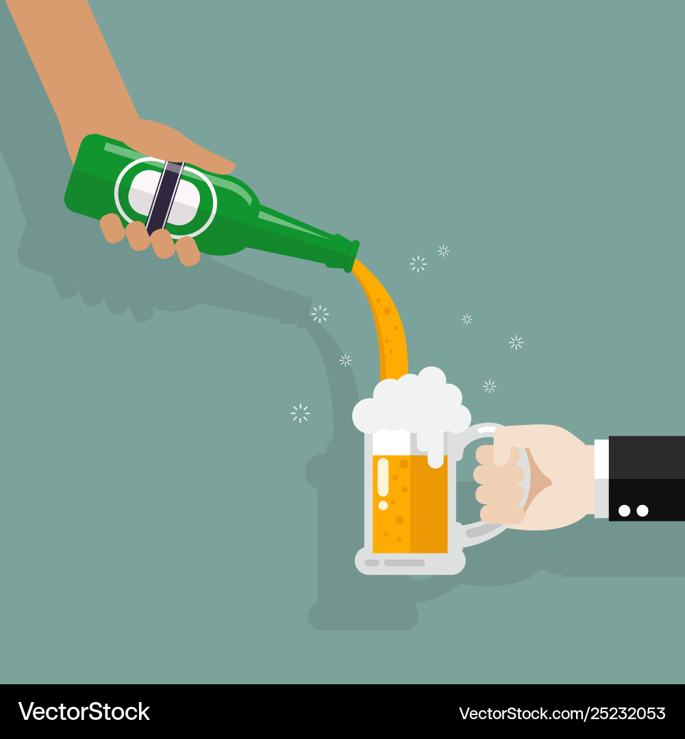 Man pouring beer on glass Royalty Free Vector Image