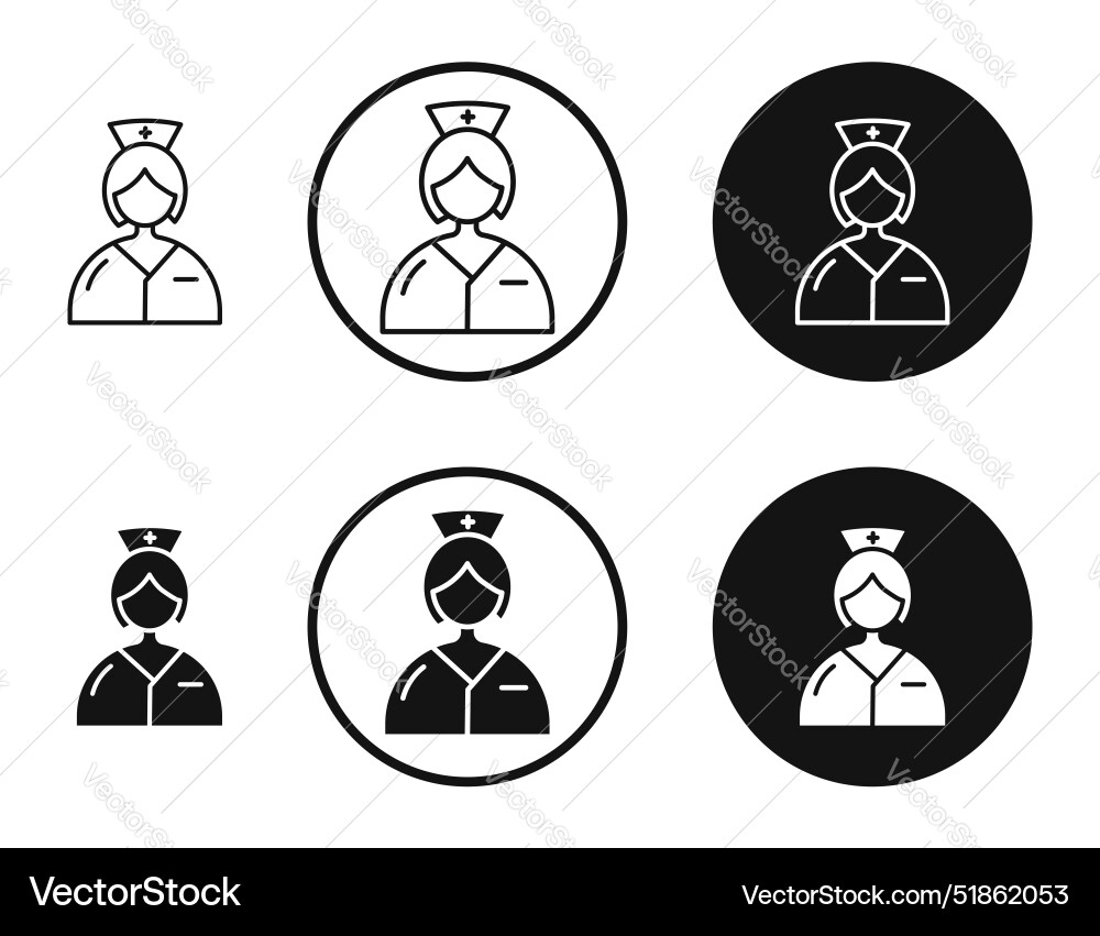 Nurse icon set in black and white outlines Vector Image