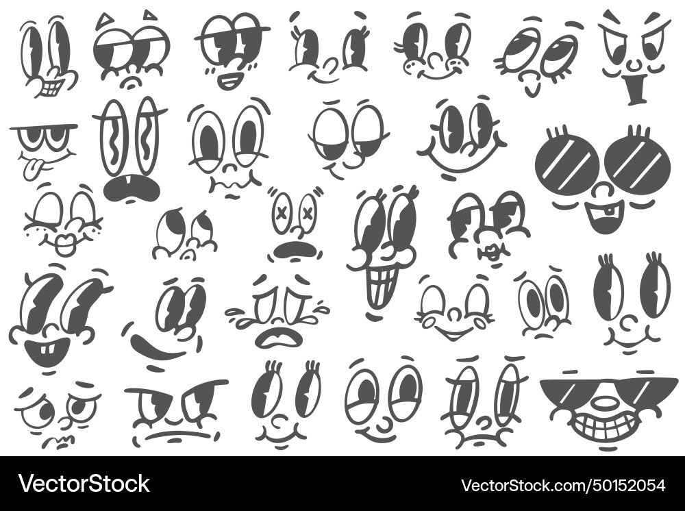 Cartoon retro faces comic cute mascot set Vector Image