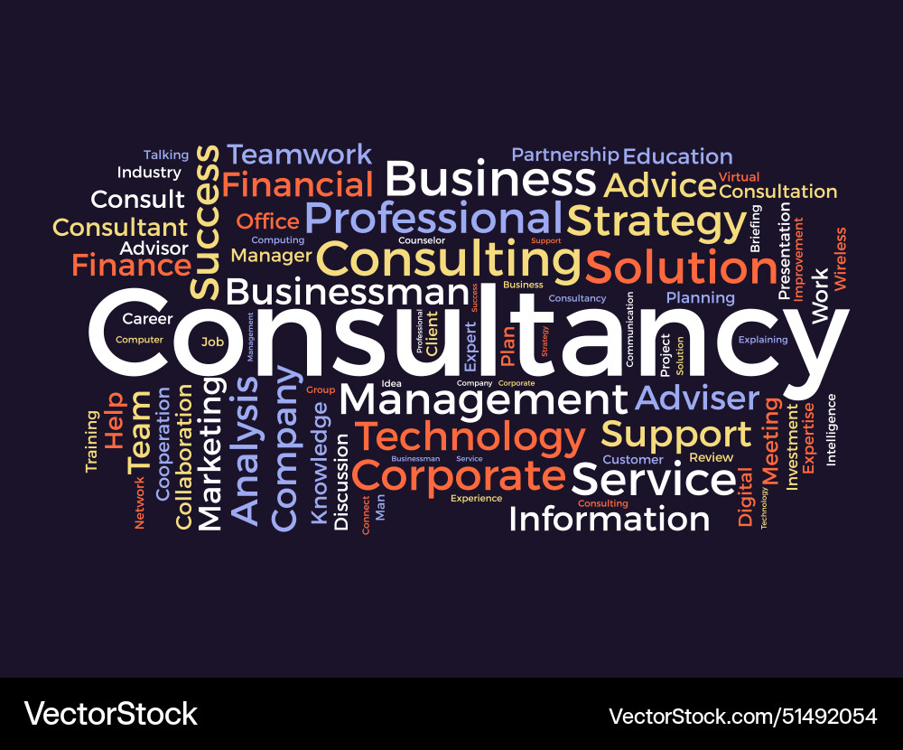 Consultancy word cloud template adviser Royalty Free Vector