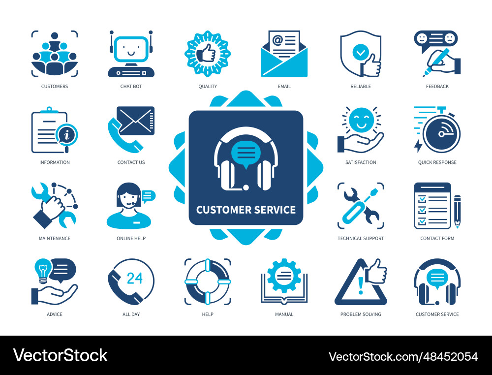 Customer service solid icon set Royalty Free Vector Image