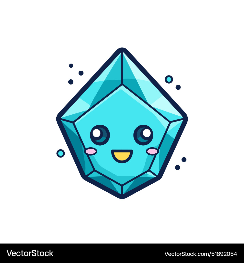 Cute blue crystal cartoon with happy face Vector Image