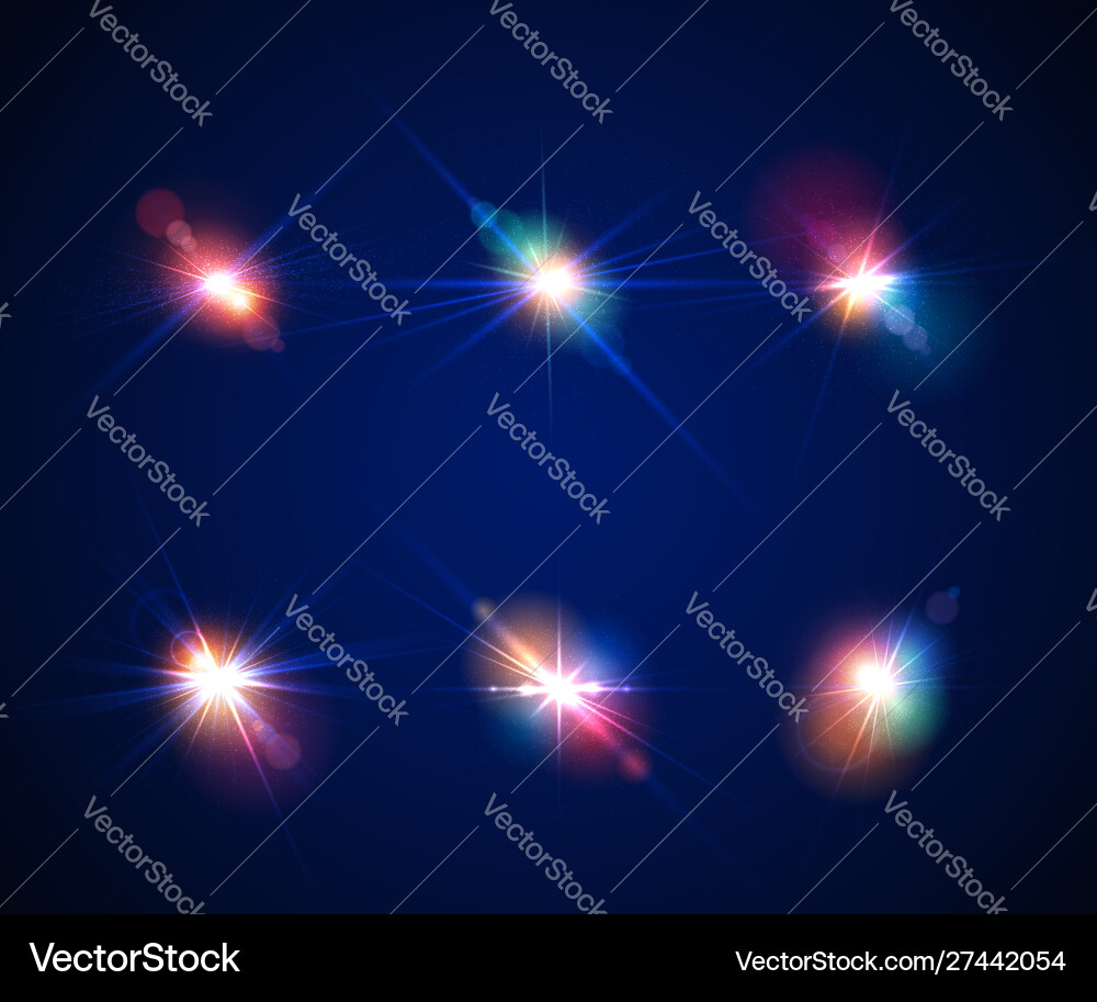 Glowing lens flares camera glare flashes Vector Image