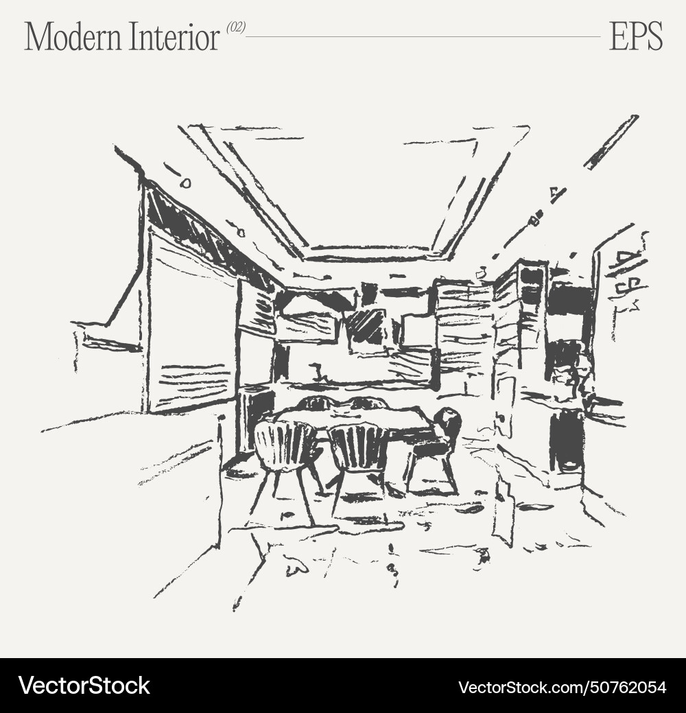 Modern interior with dining table sketch Vector Image