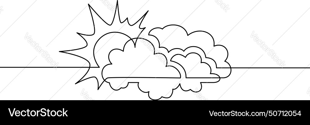 One line sun with clouds sketch Royalty Free Vector Image