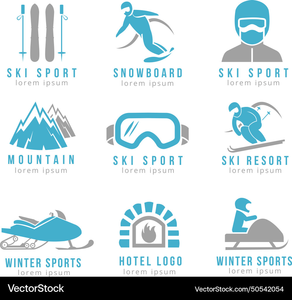 Ski resort and mountain hotel logo set Royalty Free Vector