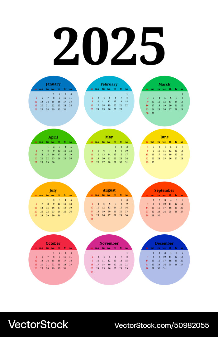 Calendar for 2025 isolated on a white background Vector Image