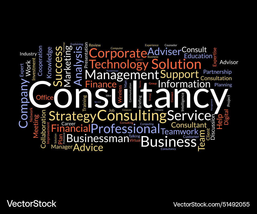 Consultancy word cloud template adviser Royalty Free Vector