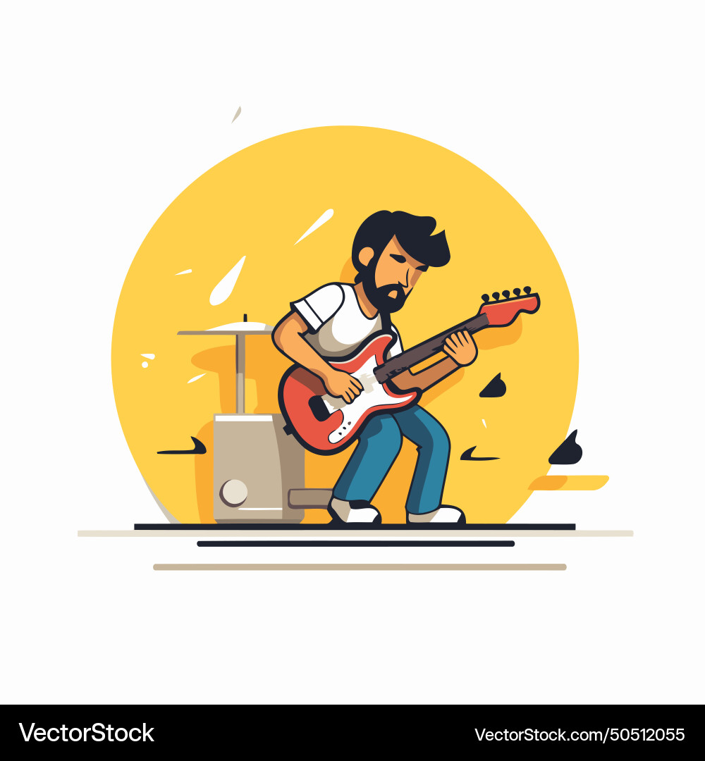 Guitar player with in flat style Royalty Free Vector Image
