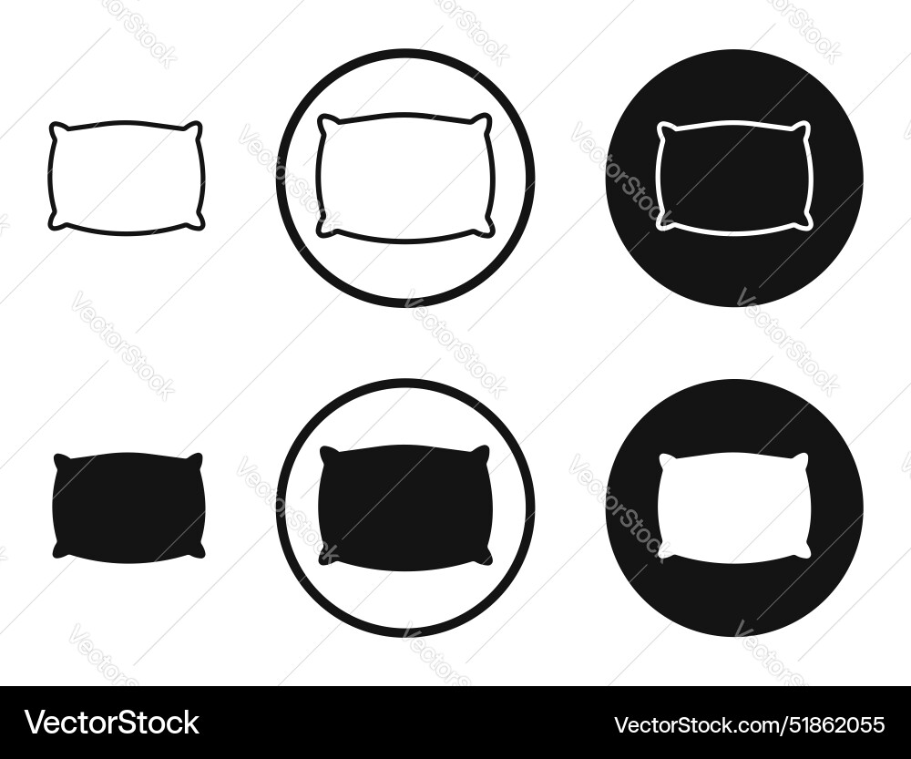 Pillow icon set in black and white outlines Vector Image