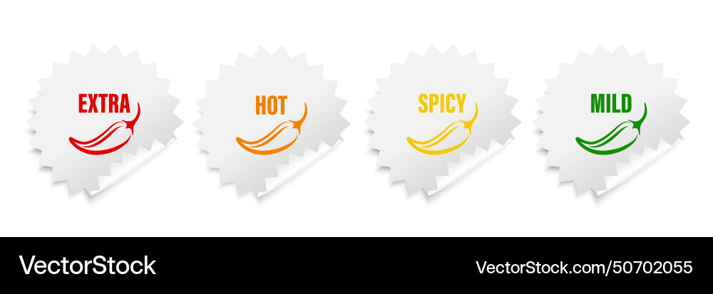 Realistic round stickers with spicy chili Vector Image