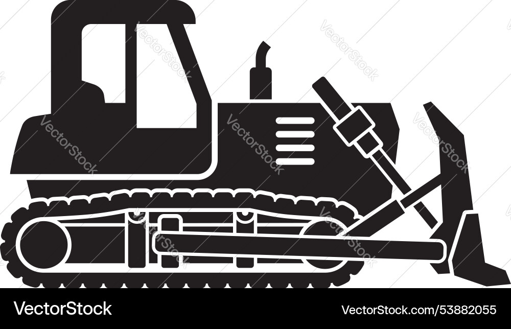Simple bulldozer silhouette side view Royalty Free Vector