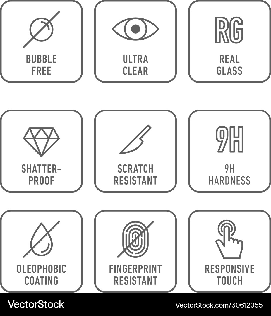 Smartphone screen protection icon set tempered Vector Image