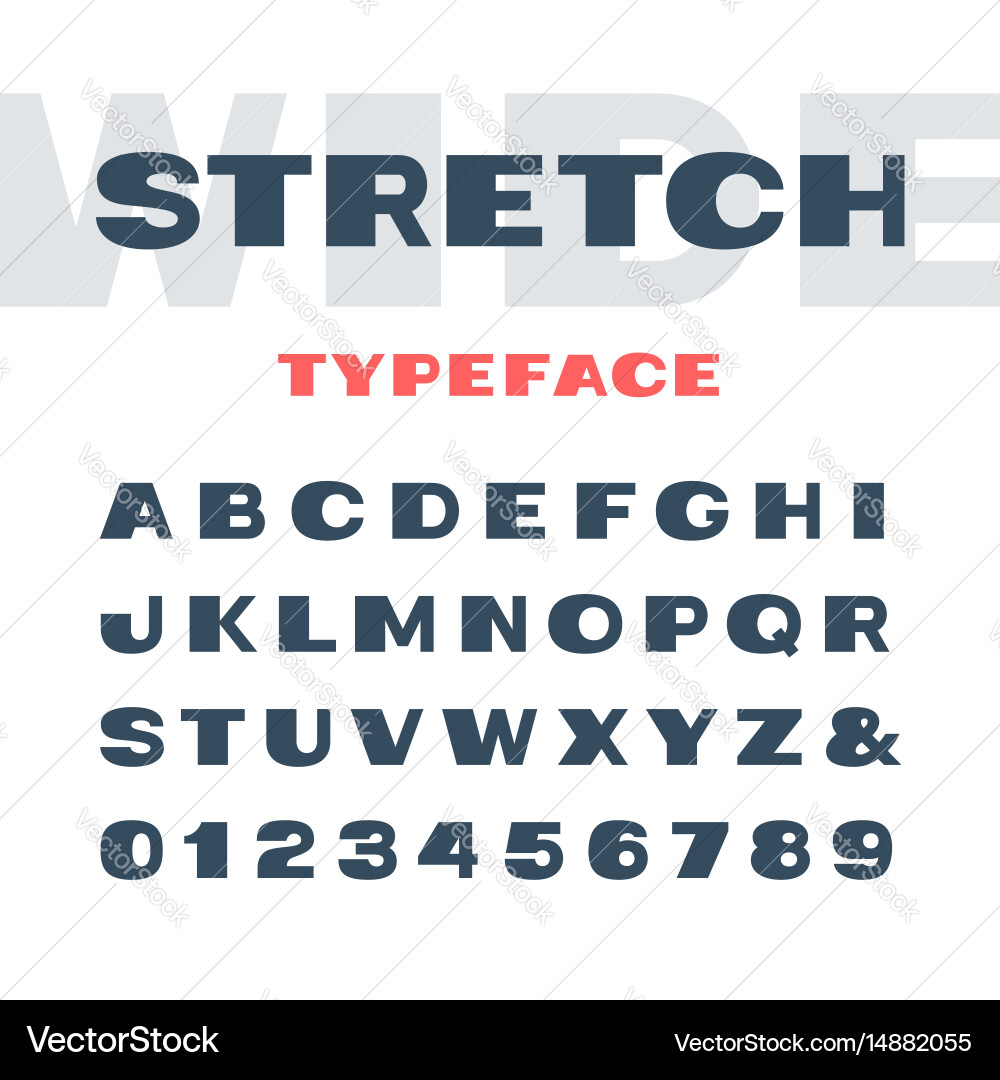 Wide font alphabet with stretch effect letters Vector Image