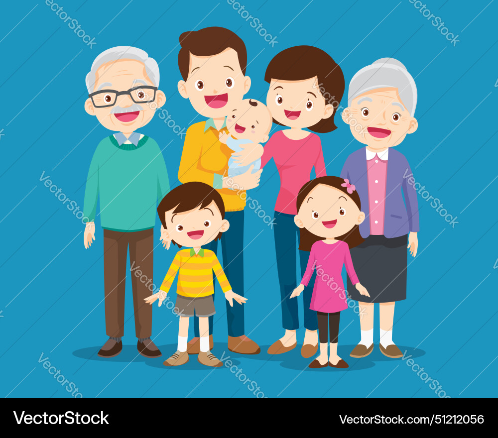 Big happy multi-generational family siblings Vector Image