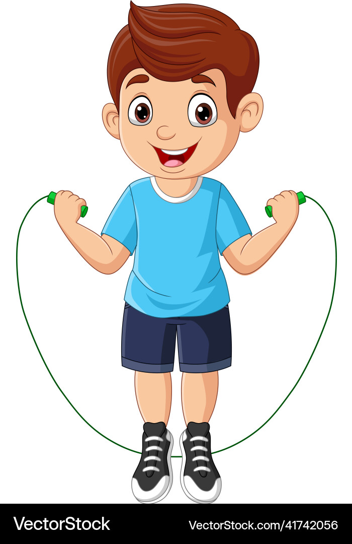 Cartoon little boy playing jumping rope Royalty Free Vector