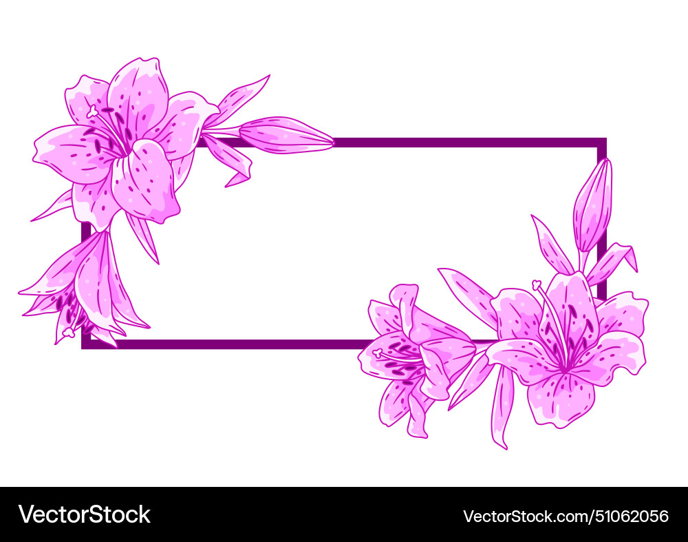 Frame with lilies beautiful decorative plants Vector Image