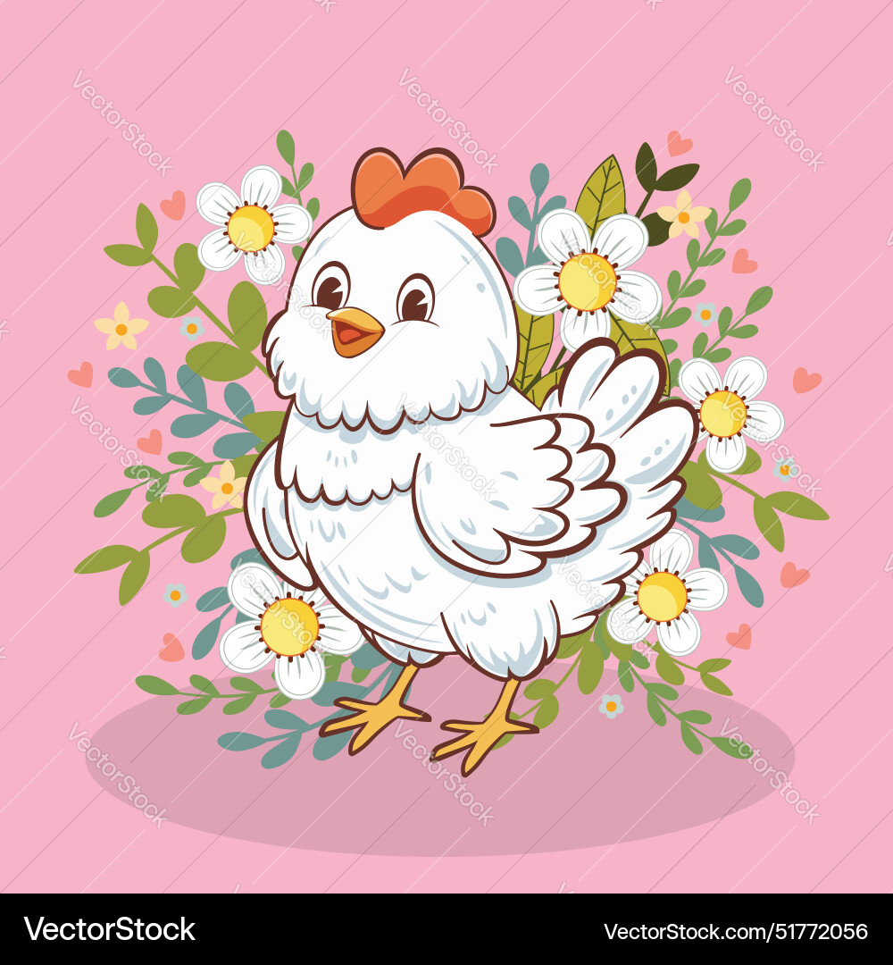 Happy hen with flowers Royalty Free Vector Image