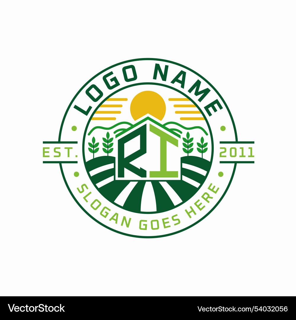 Modern farmhouse ri logo design letter Royalty Free Vector
