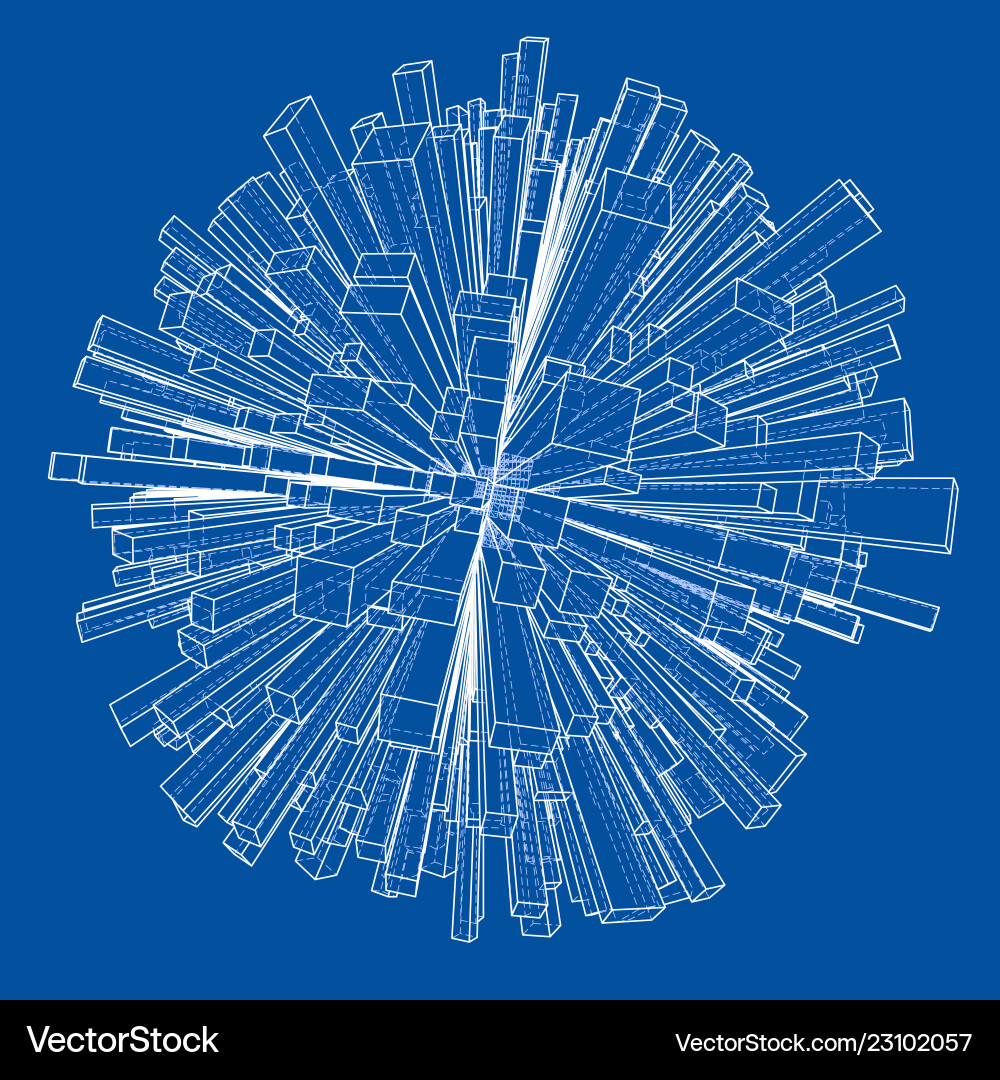 Abstract 3d sphere with city blueprint style Vector Image