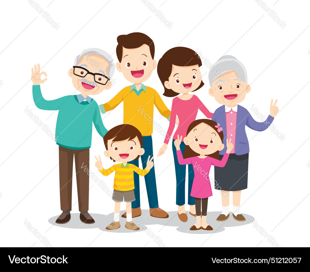 Big happy multi-generational family siblings Vector Image