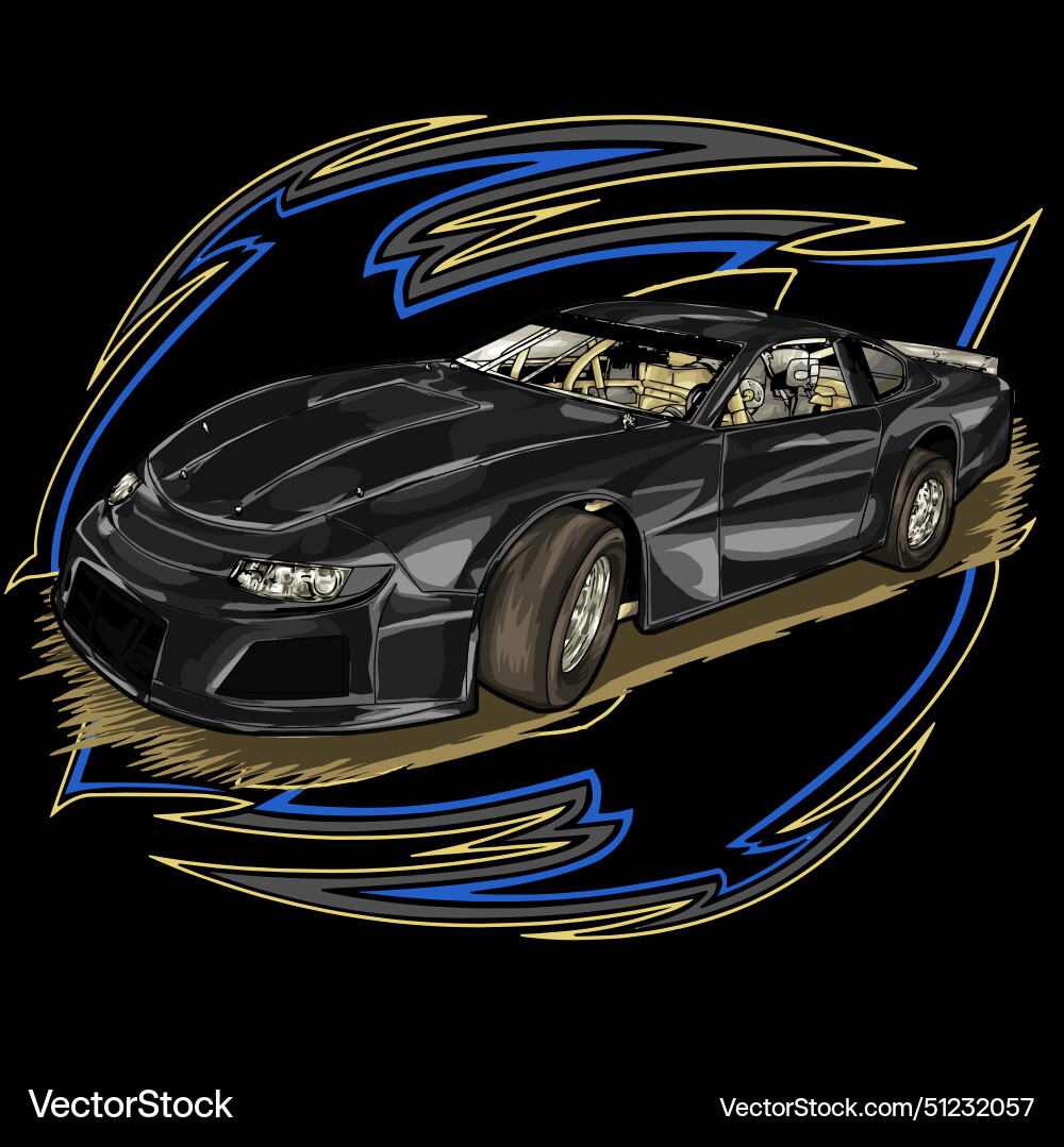 Black drag racing car with yellow strip Royalty Free Vector