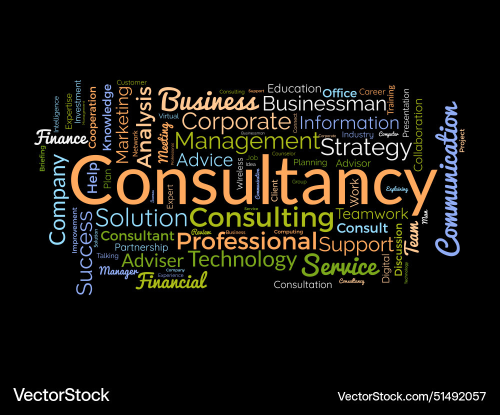 Consultancy word cloud template adviser Royalty Free Vector