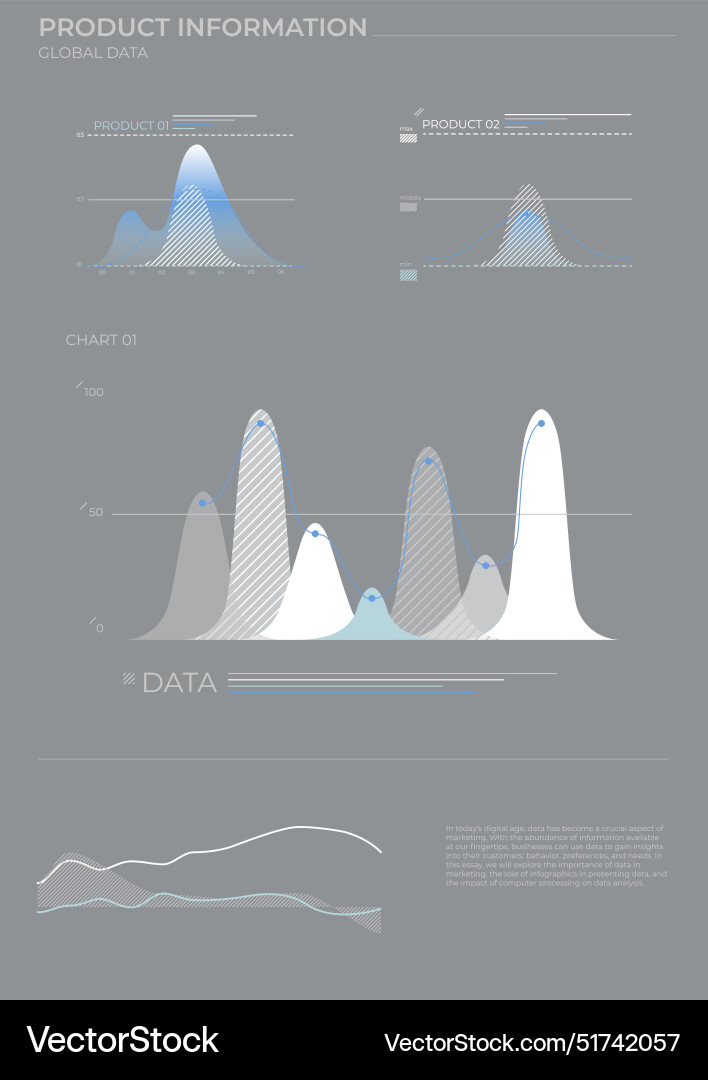 Global data charts in color finance elements Vector Image