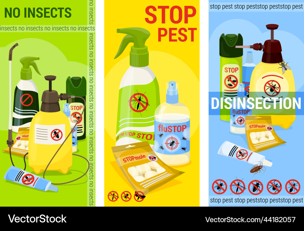 Harmful insects cartoon vertical banner set Vector Image