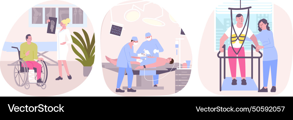 Hospital routine flat compositions Royalty Free Vector Image