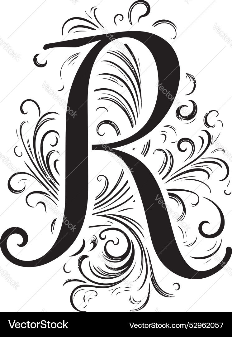 Rhapsodic flourish ornate letter r art rococo Vector Image