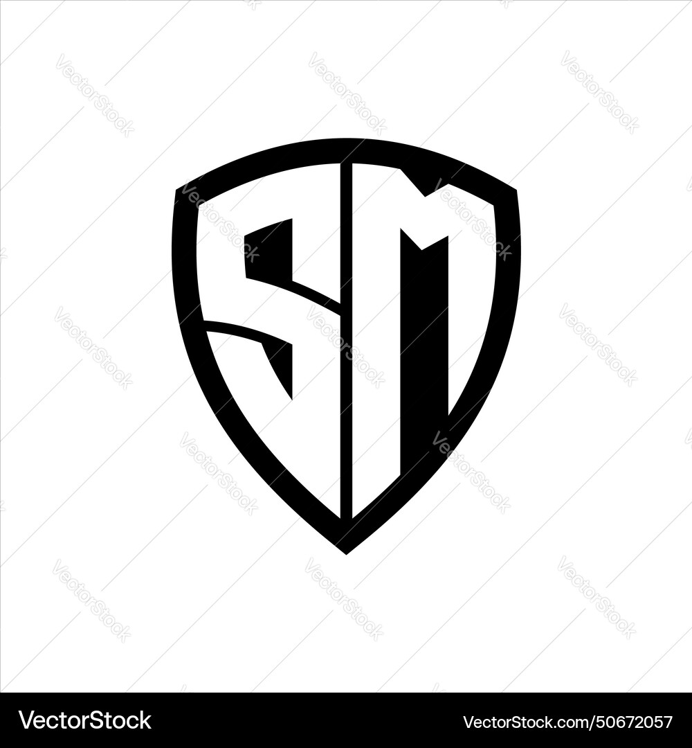 Sm monogram logo with bold letters shield shape Vector Image