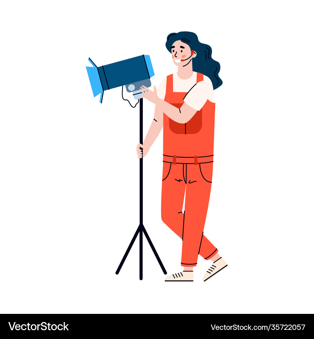 Woman Lighting Operator with Spotlight Royalty Free Vector