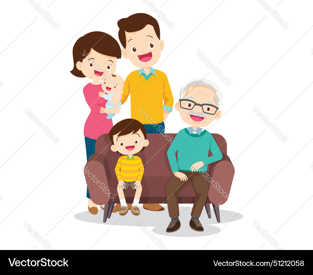 Big happy multi-generational family siblings Vector Image