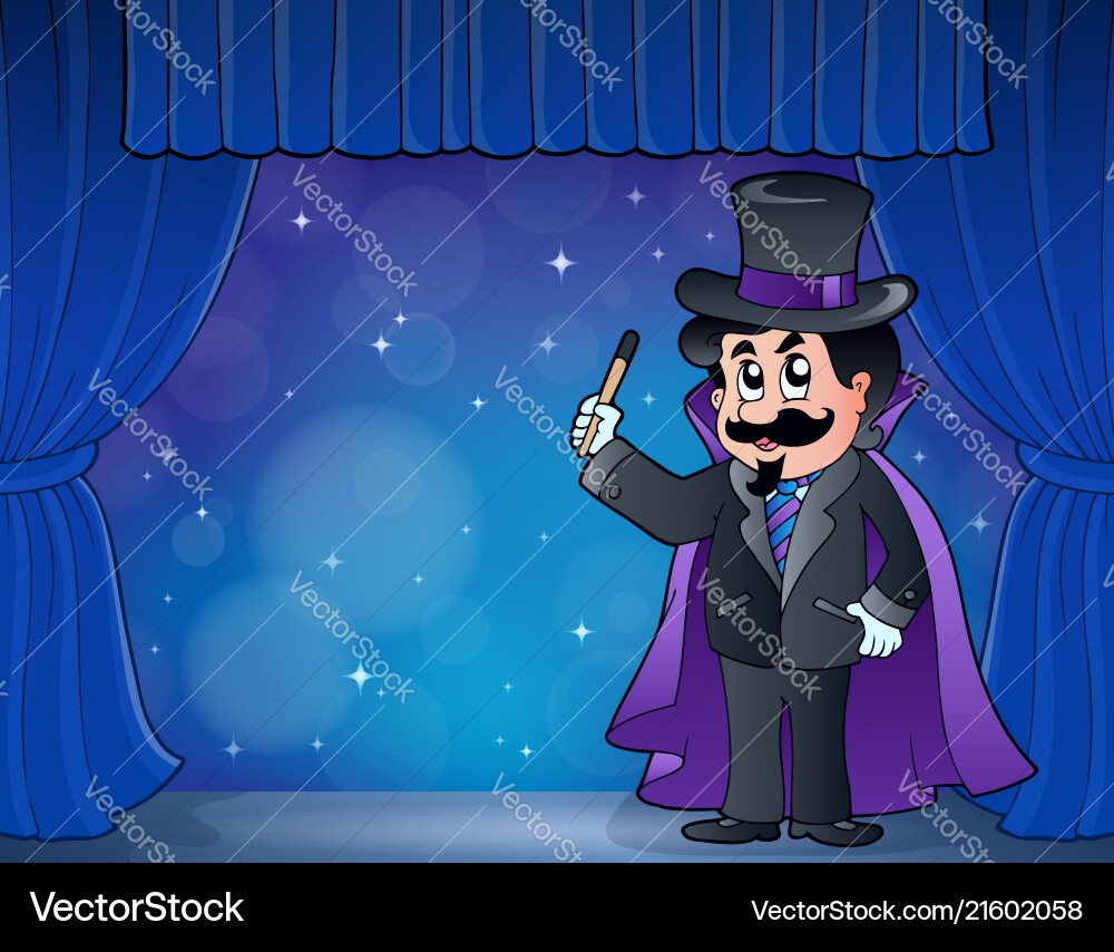 Magician on wide stage Royalty Free Vector Image