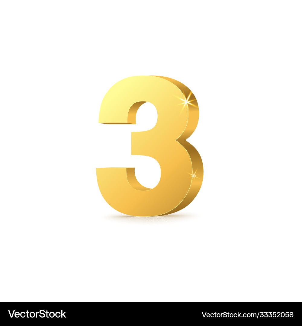 Number 3 - realistic gold 3d digit with sparkling Vector Image