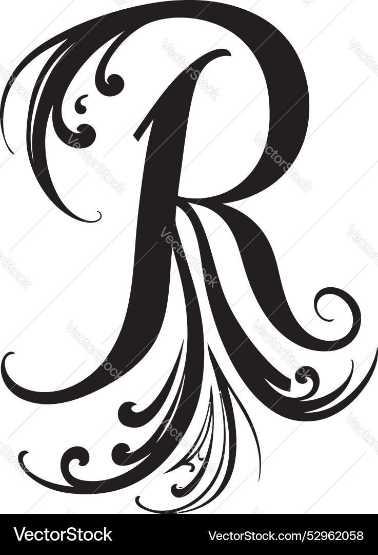 Rococo serenity elegant font r decor radiant Vector Image