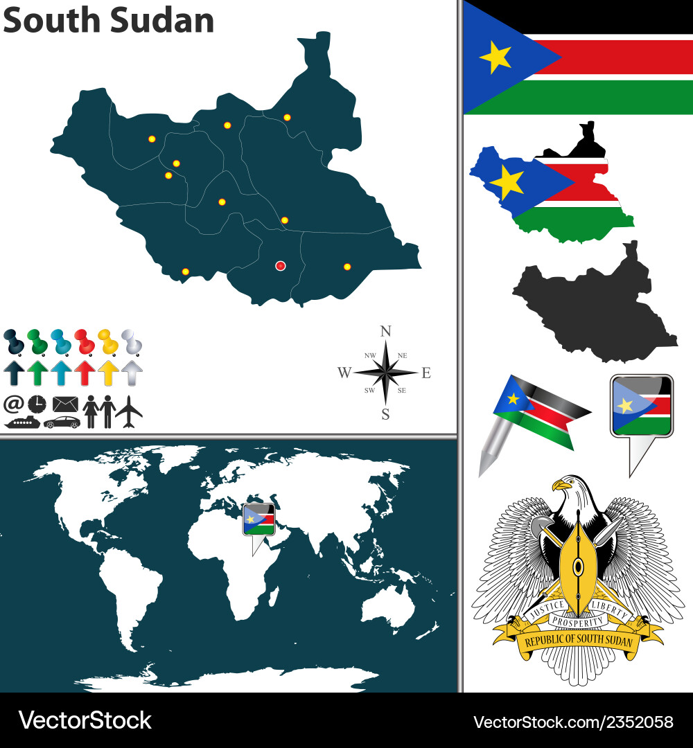 South sudan map world Royalty Free Vector Image