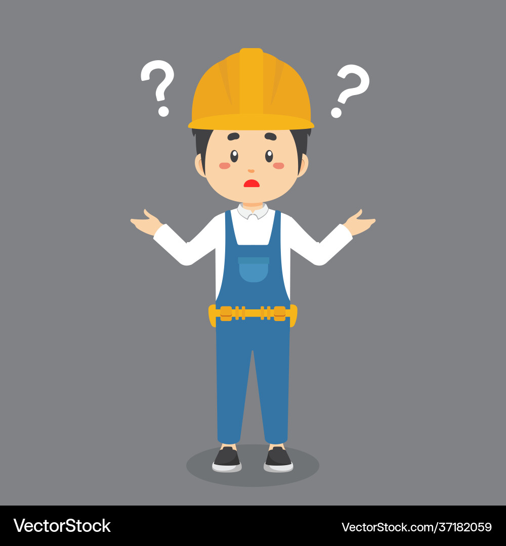 Construction worker confused with question mark Vector Image