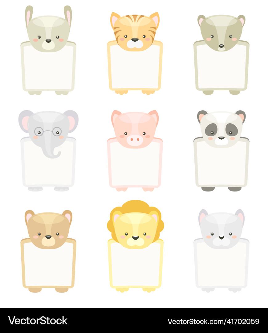 Cute Animal Head Note Frames Royalty Free Vector Image