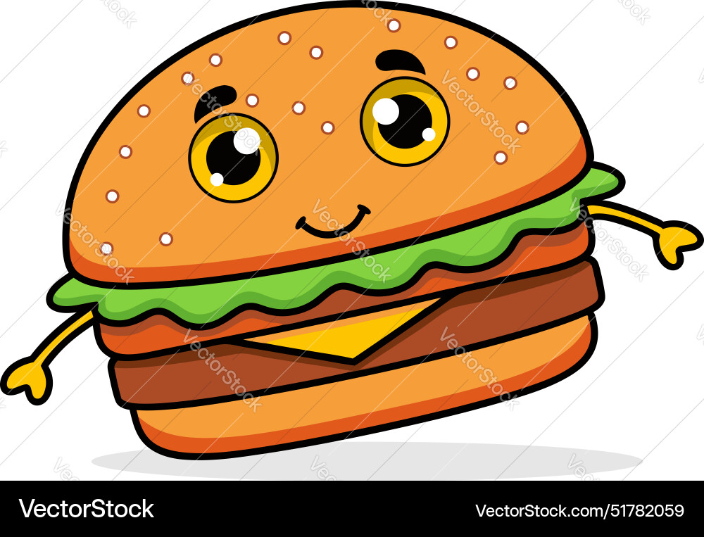Cute burger cartoon with in isolated layer Vector Image