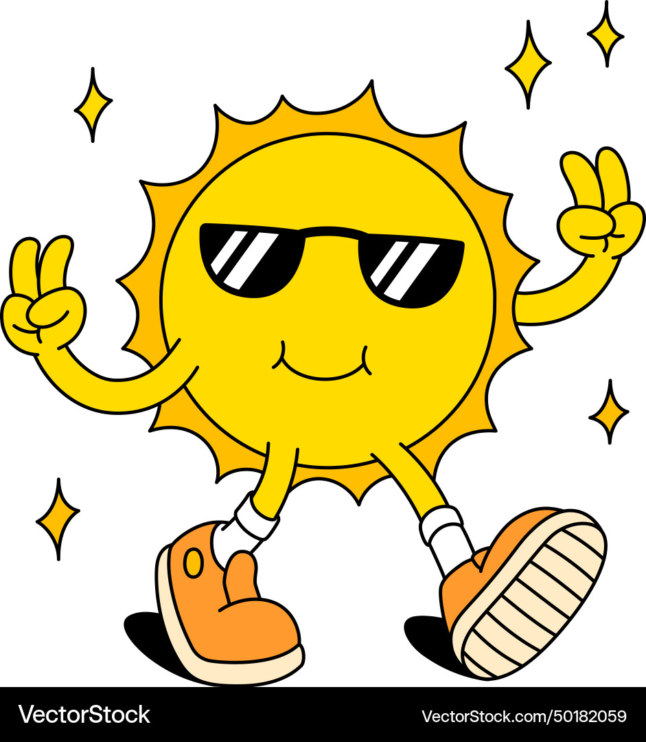Groovy Sun Character Walking Royalty Free Vector Image