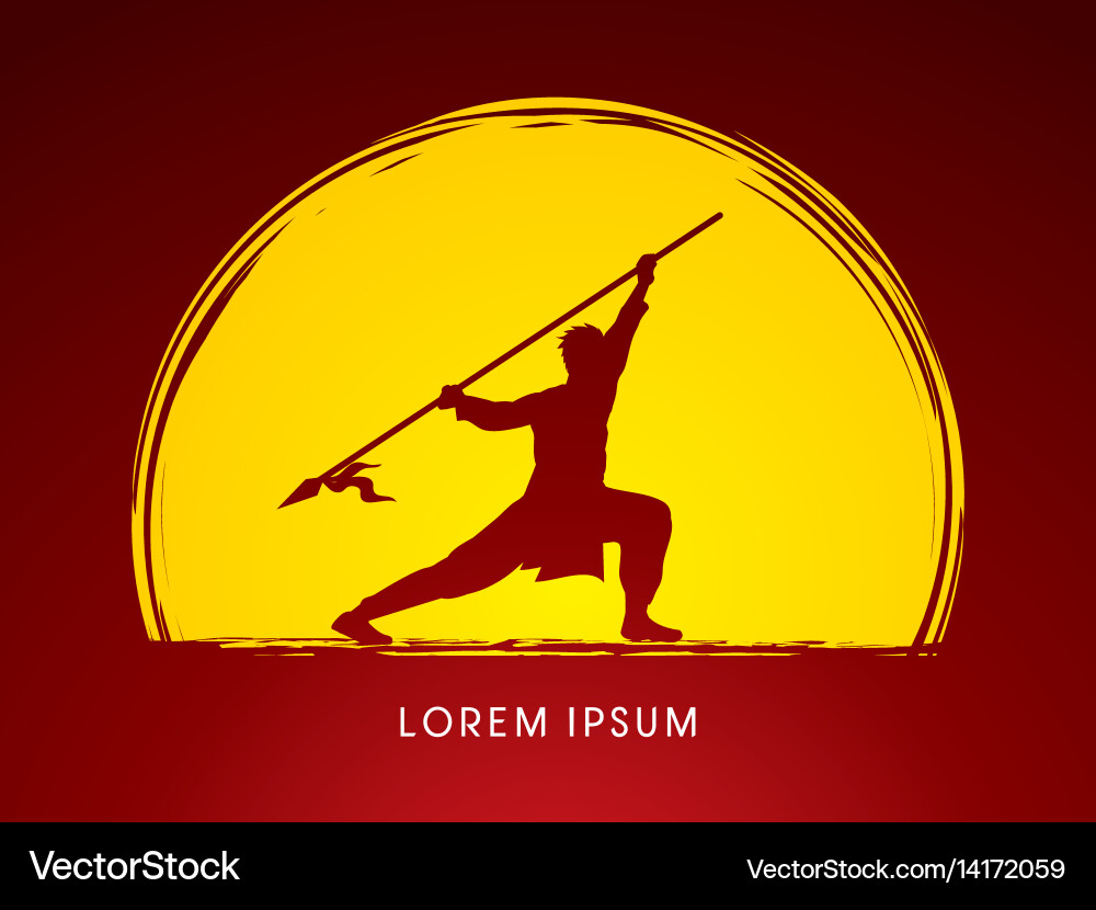 Kung Fu Warrior with Spear Royalty Free Vector Image