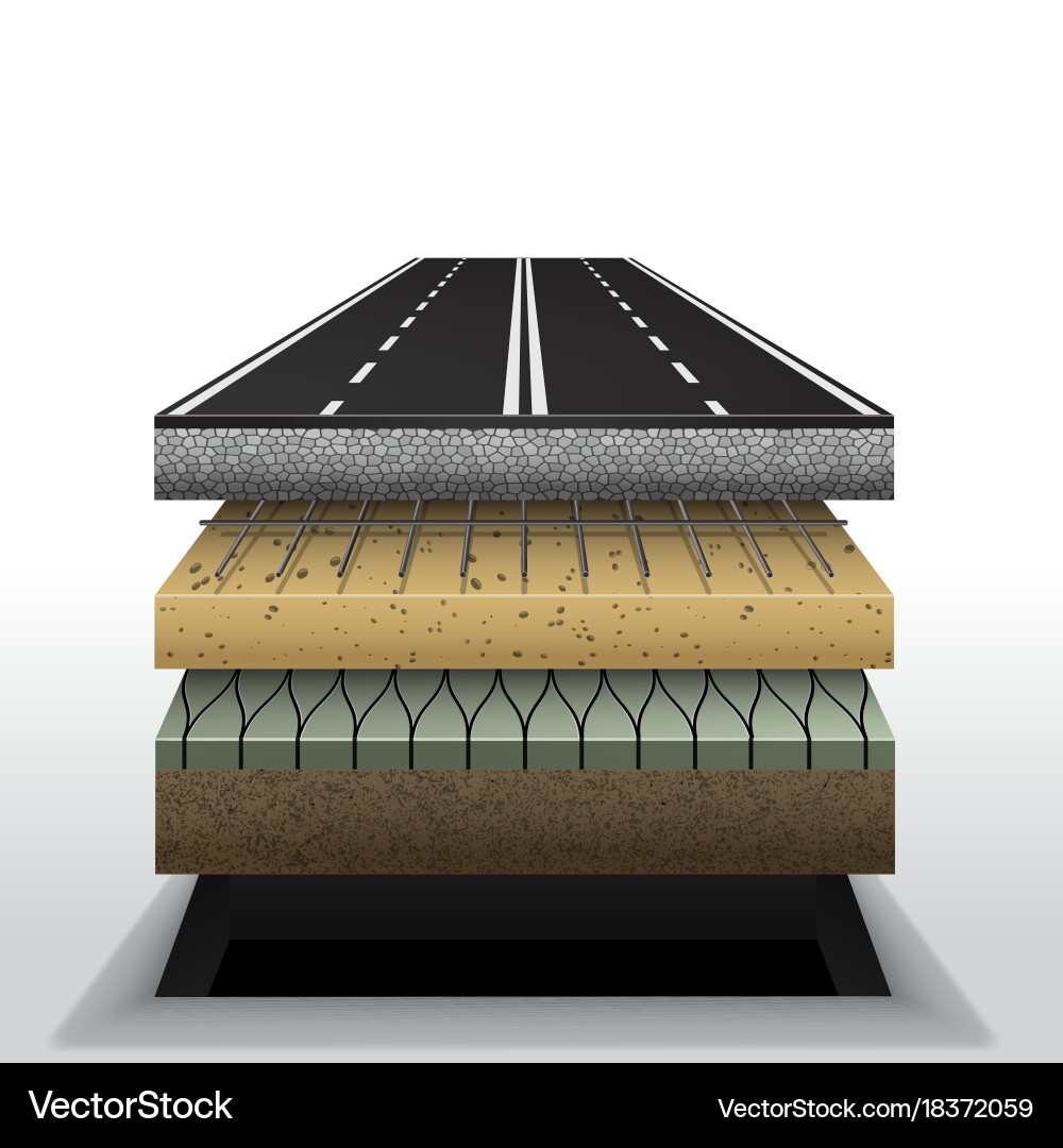 Section of asphalt road pavement layers Royalty Free Vector